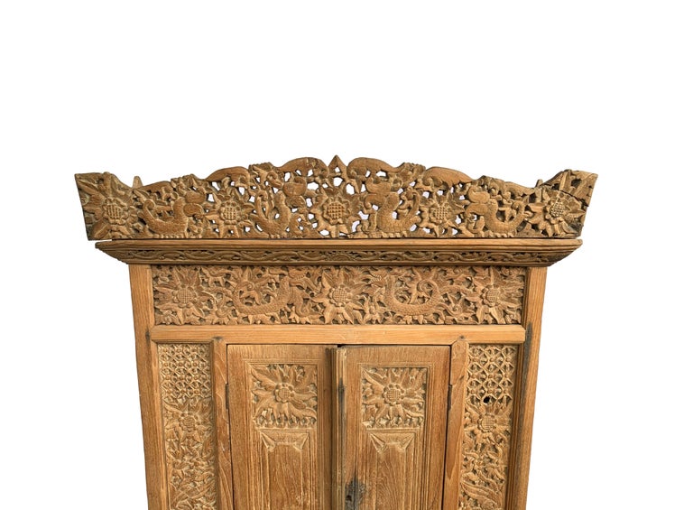 Indonesian Teak Cabinet from Java with Elaborate Carved Detailing, c ...