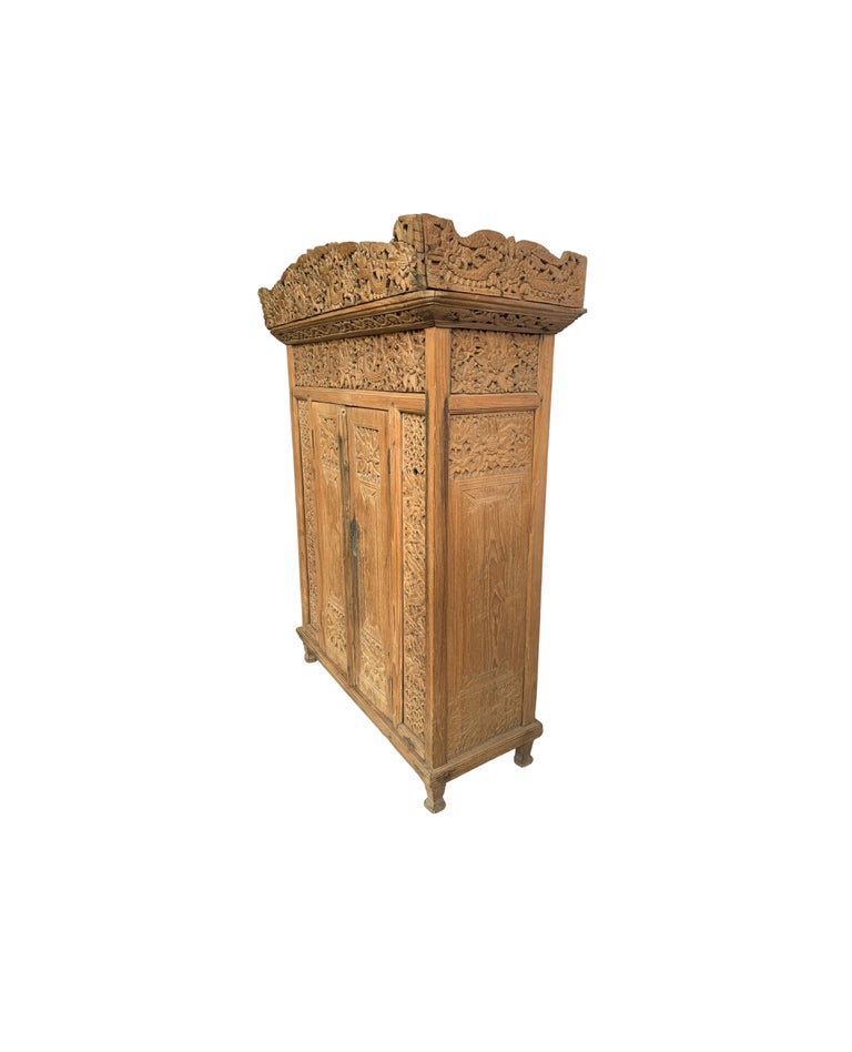 Indonesian Teak Cabinet from Java with Elaborate Carved Detailing, c ...