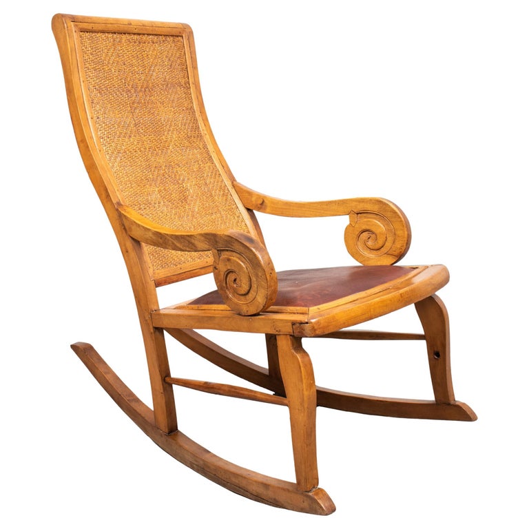 Indonesian Teak Rocking Chair With Leather Seat at 1stDibs