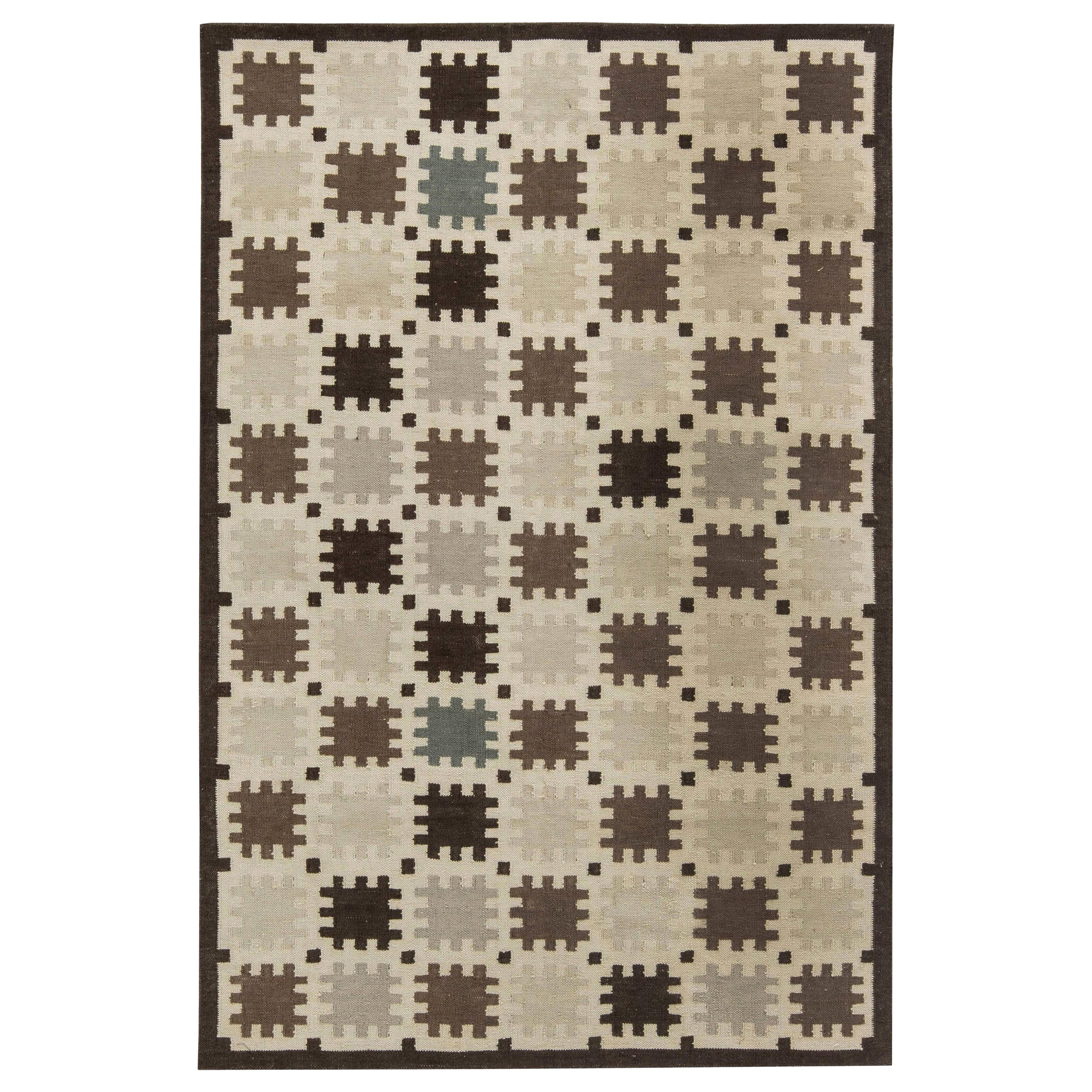 Scandinavian Flat-Weave Rug with Neutral Color Stripe Design For Sale ...