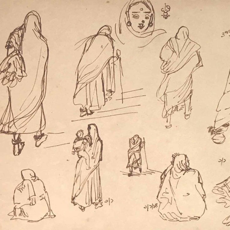 Indra Dugar - Indian Mother-Child, Women going to worship, Drawing by ...