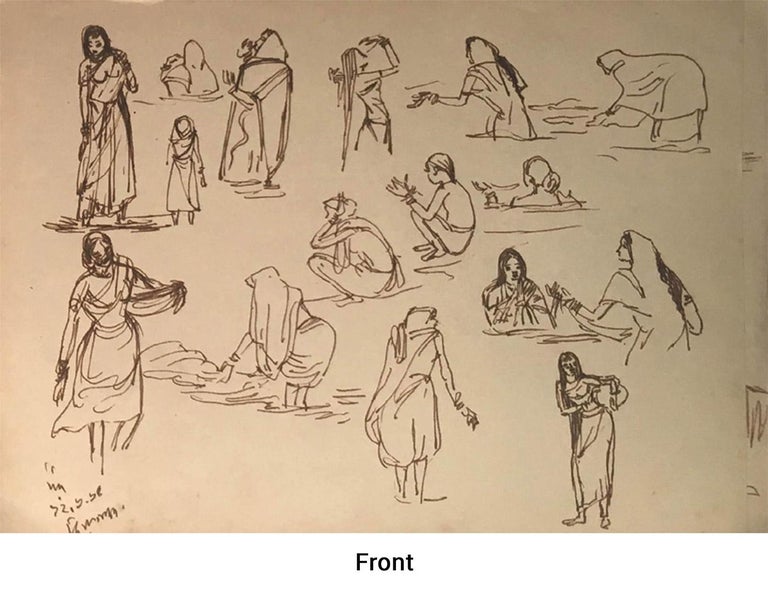 Indra Dugar - Riverside, Bath, Boats, Ink on Paper, Recto and Verso by ...