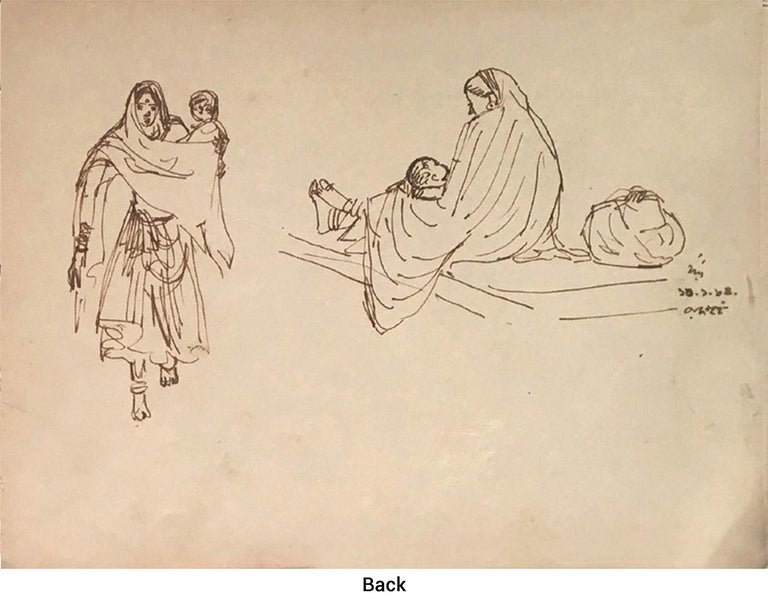 Indra Dugar - Traveling, Mother and Child, Ink on Paper, by Indian ...