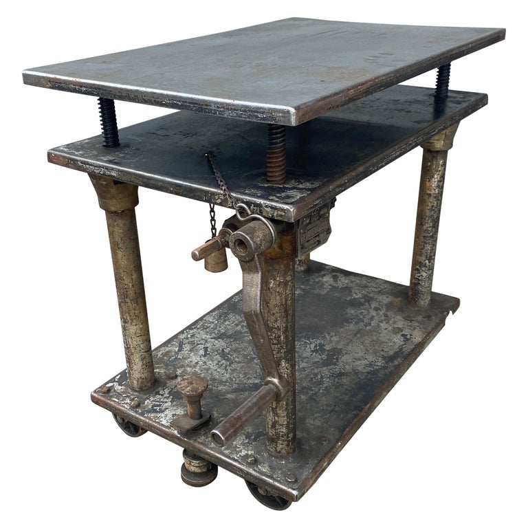 Industrial 3-Tiered Chain Drive Adjustable Steel Table / Bar Cart ...