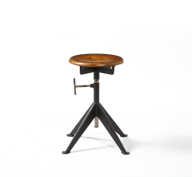 Industrial Adjustable Stool, France, 1950's at 1stDibs