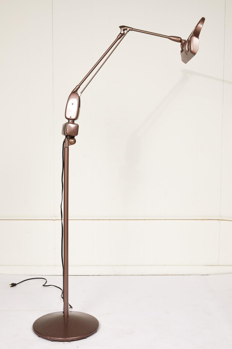 Industrial Articulating Arm Floor Lamp with Magnifier by Dazor at 1stDibs
