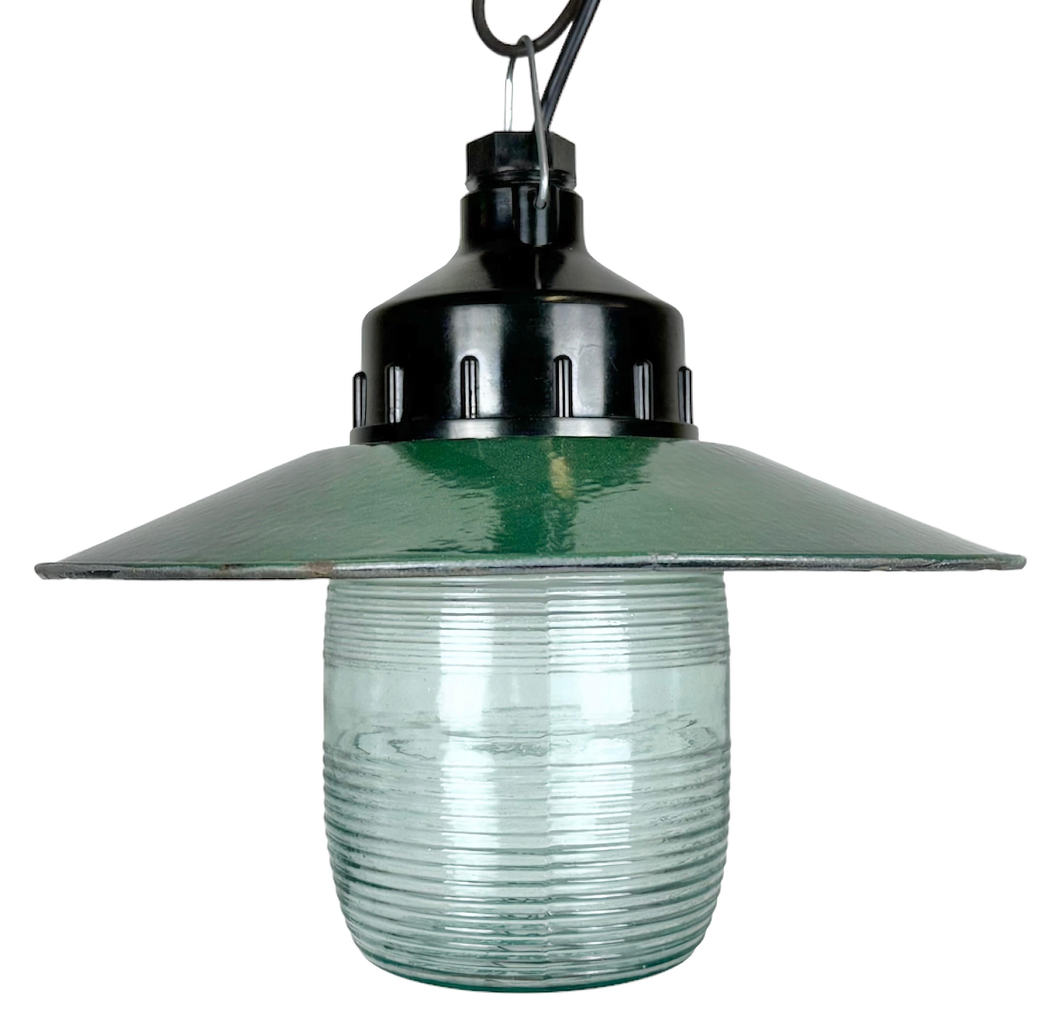 Green Enamel Vintage Industrial Bakelite Top Pendant Lights at 1stDibs