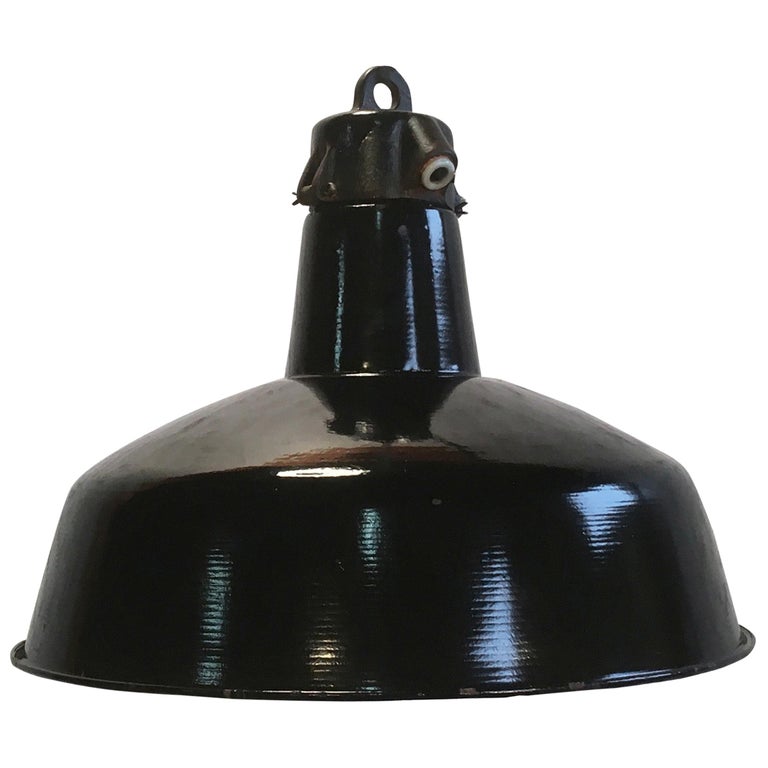 Industrial Black Enamel Factory Hanging Lamp, 1950s at 1stDibs