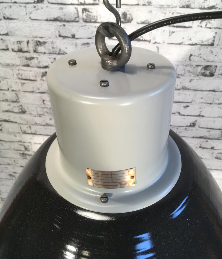 Industrial Black Enamel Factory Hanging Lamp, 1960s For Sale at 1stDibs
