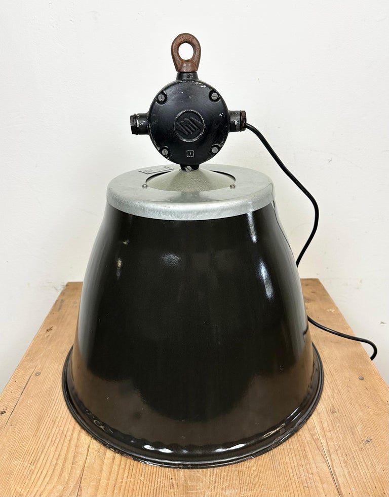 Industrial Black Enamel Factory Pendant Lamp, 1960s For Sale at 1stDibs