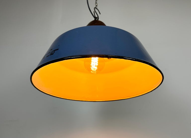 Industrial Blue Enamel and Cast Iron Pendant Light, 1960s For Sale at ...