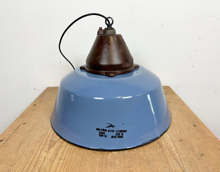Industrial Blue Enamel and Cast Iron Pendant Light, 1960s For Sale at ...