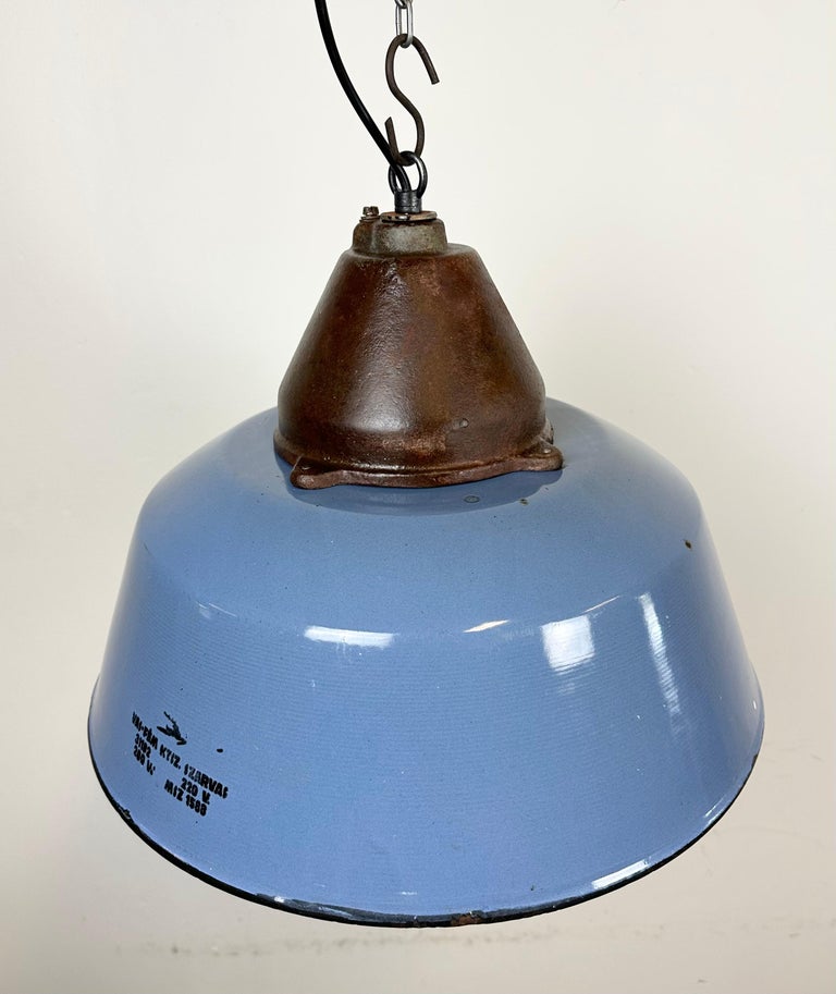 Industrial Blue Enamel and Cast Iron Pendant Light, 1960s For Sale at ...