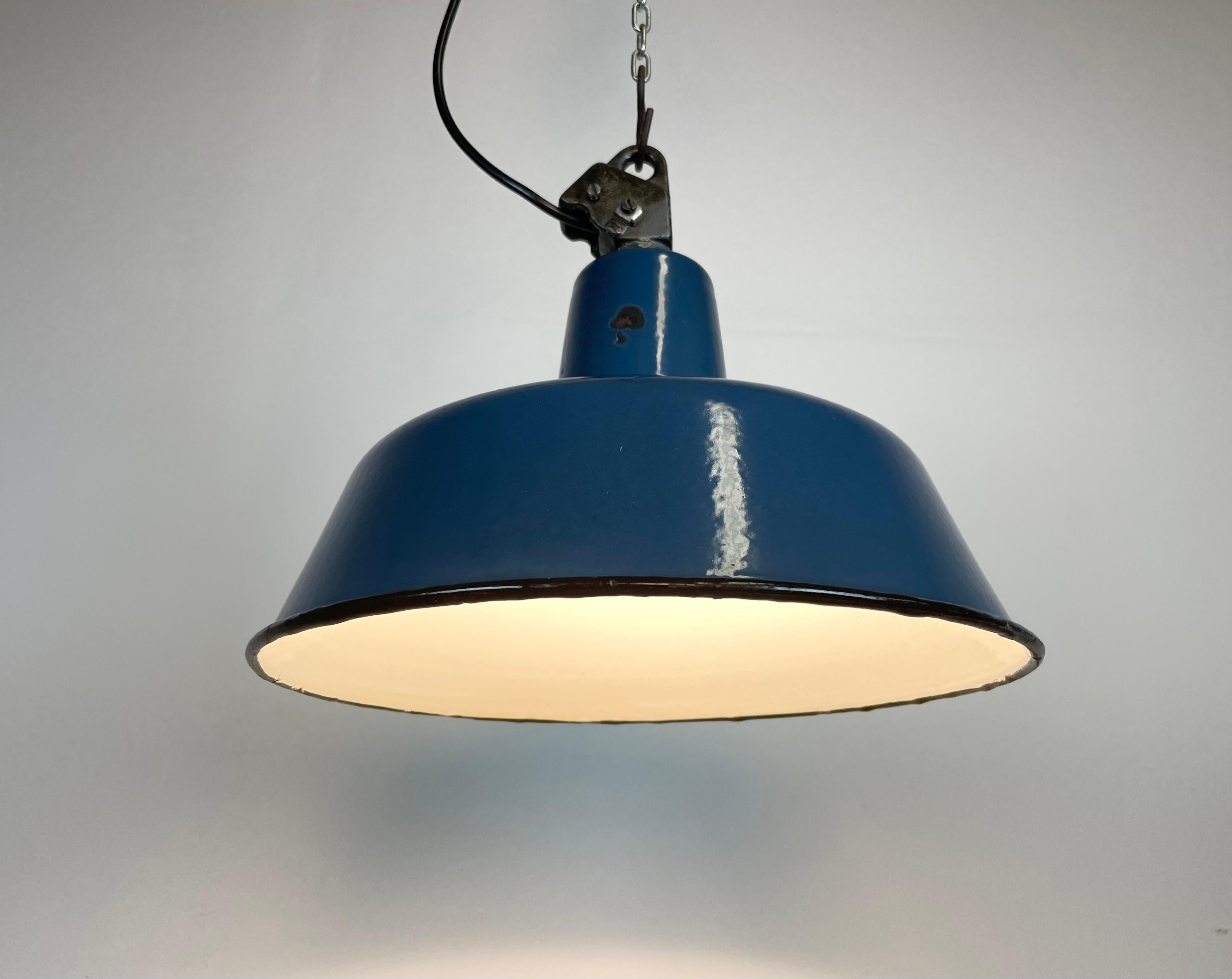 Industrial Blue Enamel Factory Lamp with Cast Iron Top, 1960s For Sale ...