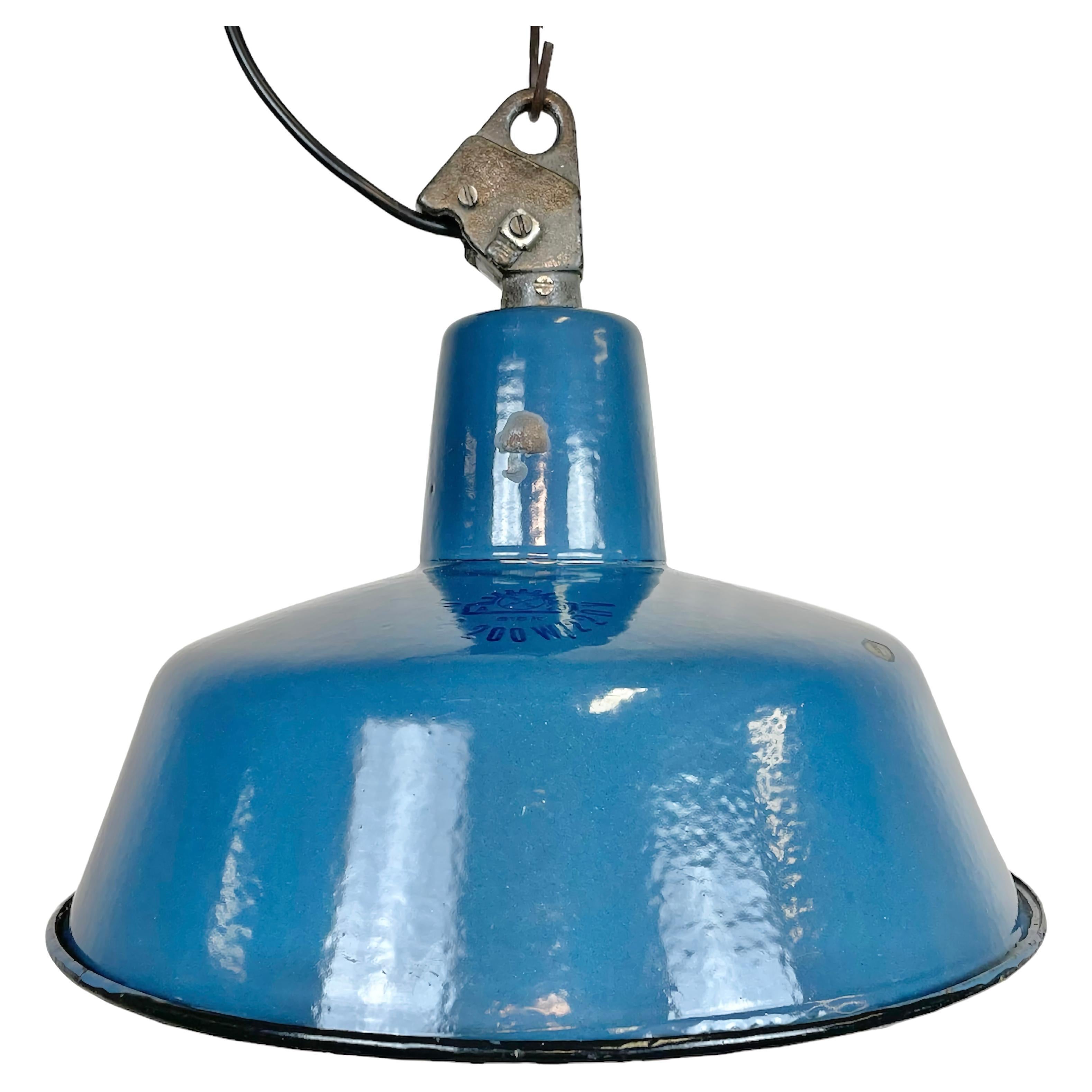 Industrial Blue Enamel Factory Pendant Lamp with Cast Iron Top, 1960s ...