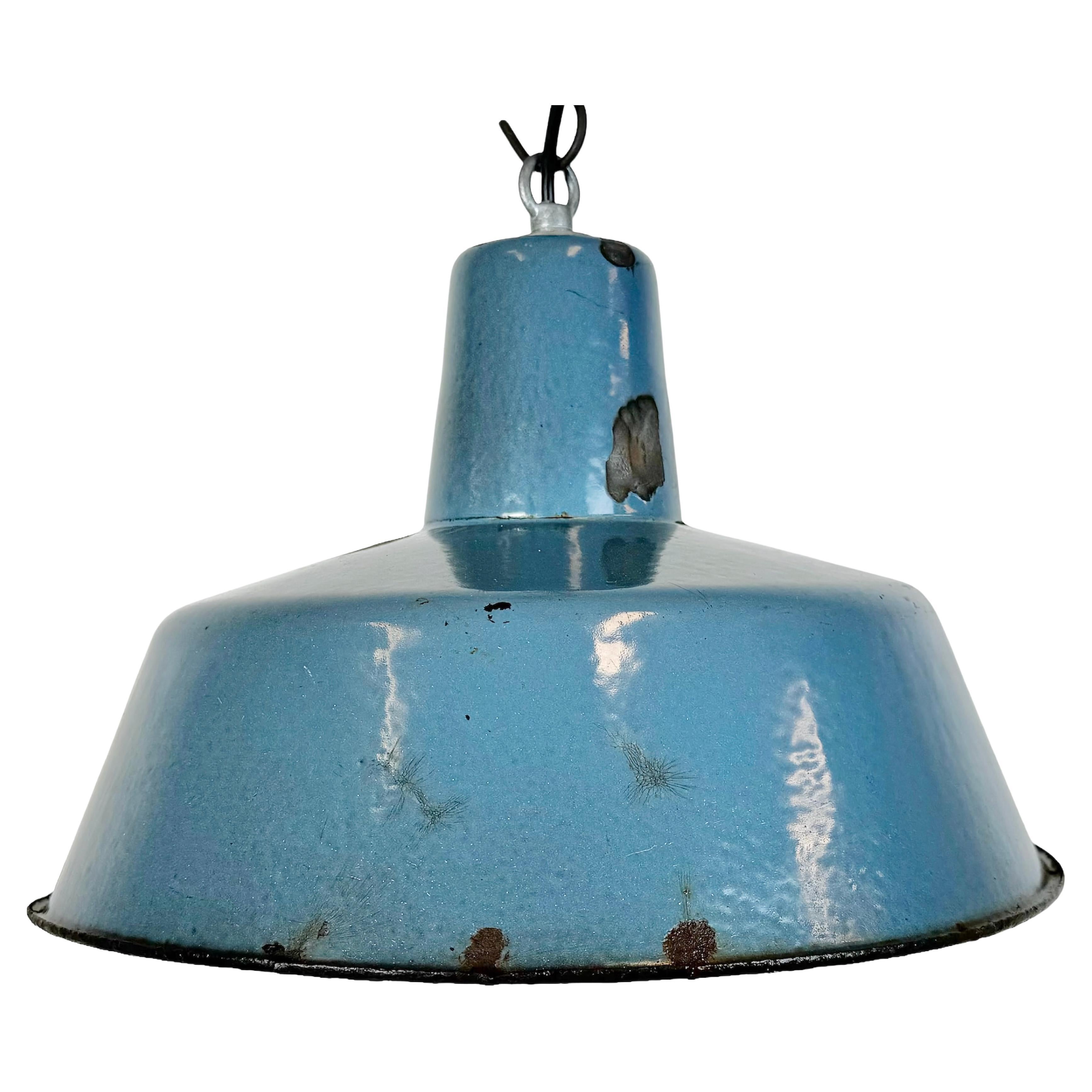 Industrial Blue Enamel Factory Pendant Lamp, 1960s For Sale at 1stDibs