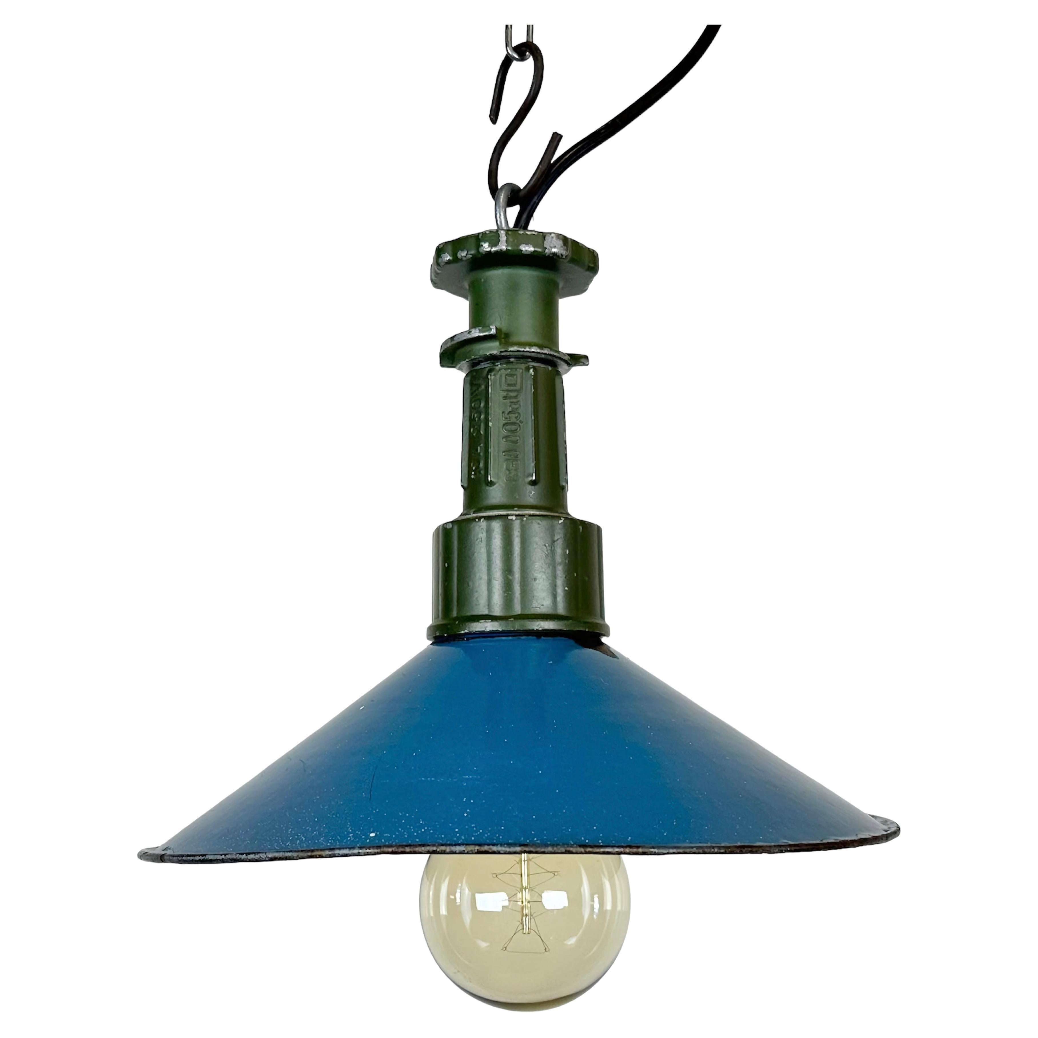 Industrial Blue Enamel Pendant Lamp with Cast Aluminium Top, 1960s For ...