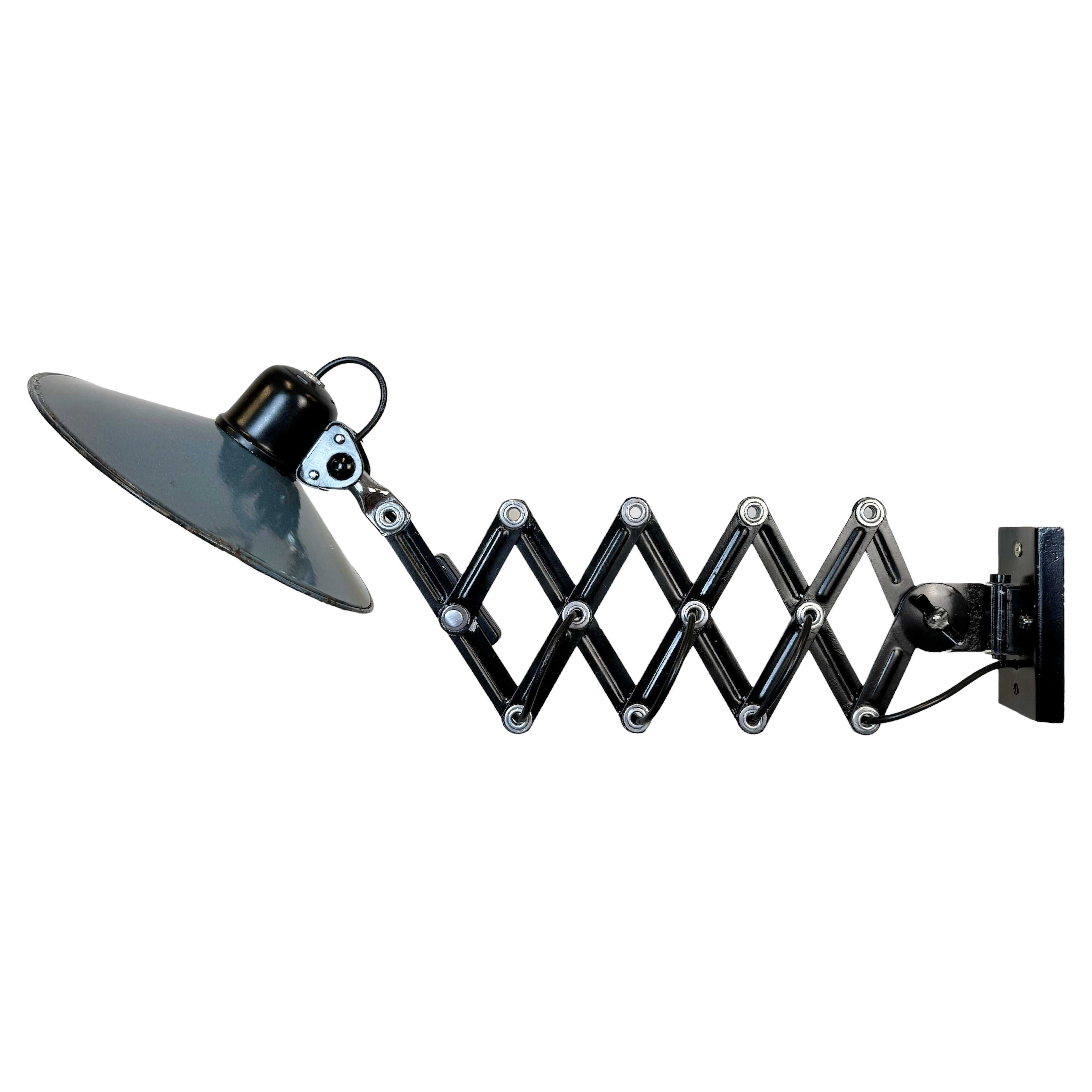 Industrial Black Enamel Scissor Wall Lamp, 1950s at 1stDibs