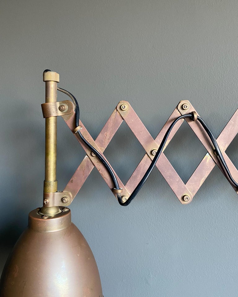 Industrial Brass Scissor Wall Lamp, 1950's For Sale at 1stDibs