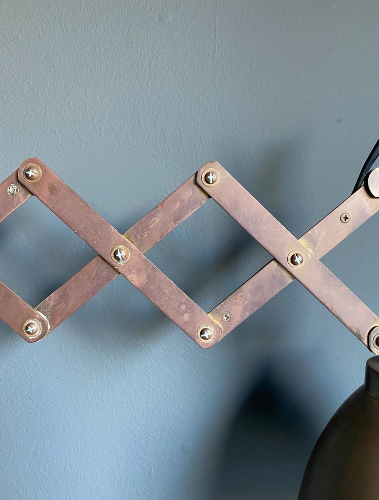 Industrial Brass Scissor Wall Lamp, 1950's For Sale at 1stDibs