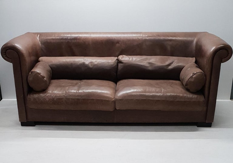 Industrial Brown Leather 3-Seat Sofa Model Alfred P. by Marco Milisich ...