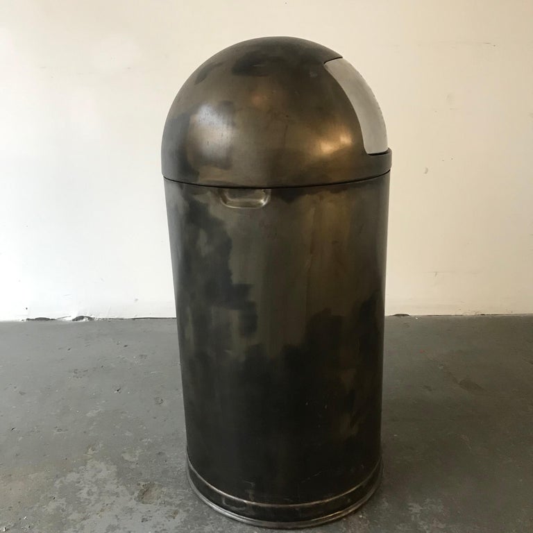 Industrial Brushed Gunmetal Steel Bullet Trash Can For Sale at 1stDibs