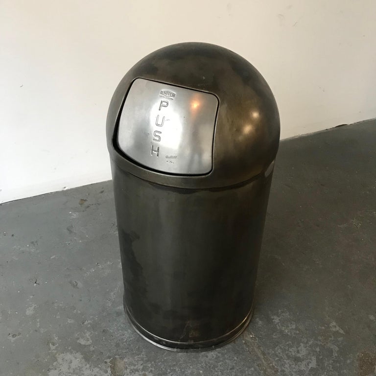 Industrial Brushed Gunmetal Steel Bullet Trash Can For Sale at 1stDibs