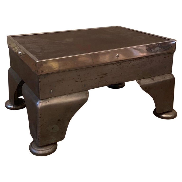 Industrial Brushed Steel And Leather Hospital Foot Stool at 1stDibs