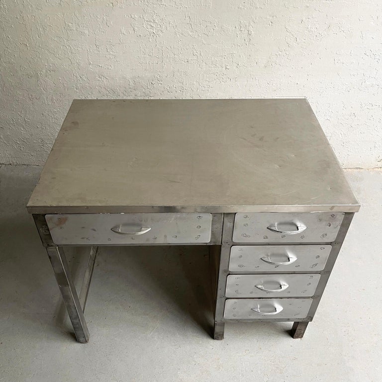Industrial Brushed Steel Factory Desk For Sale at 1stDibs