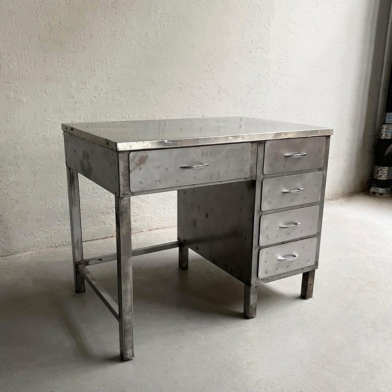 Industrial Brushed Steel Factory Desk For Sale at 1stDibs