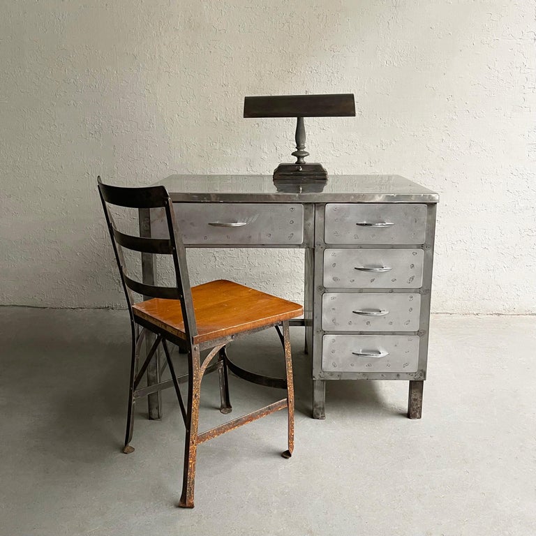 Industrial Brushed Steel Factory Desk For Sale at 1stDibs