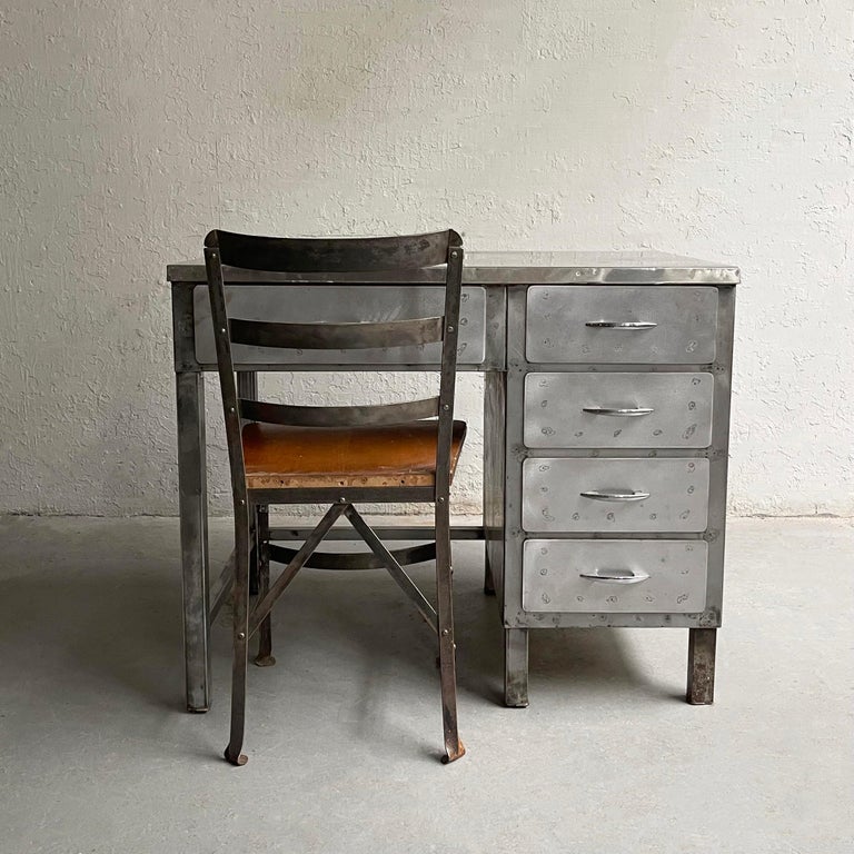 Industrial Brushed Steel Factory Desk For Sale at 1stDibs