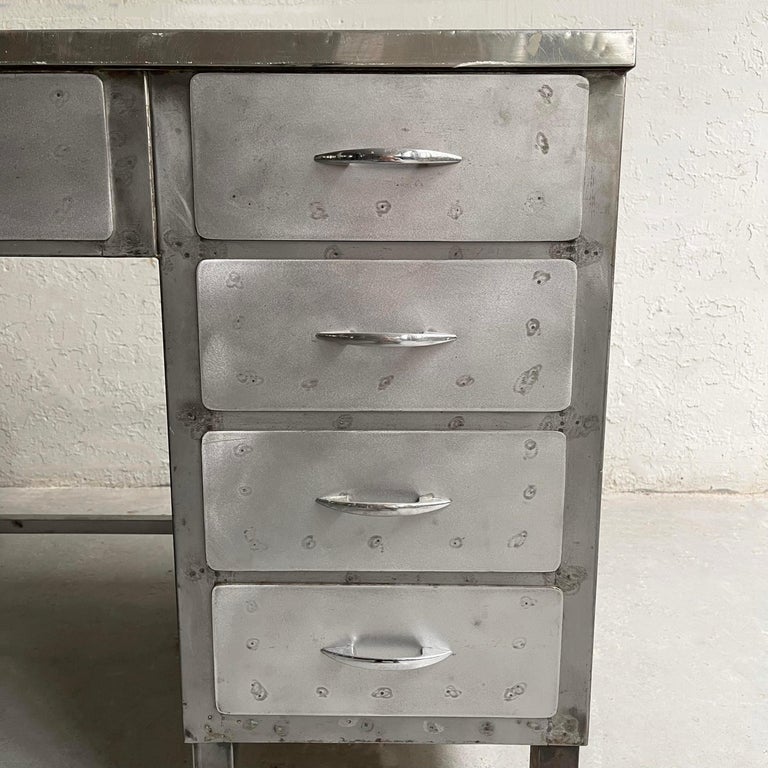Industrial Brushed Steel Factory Desk For Sale at 1stDibs