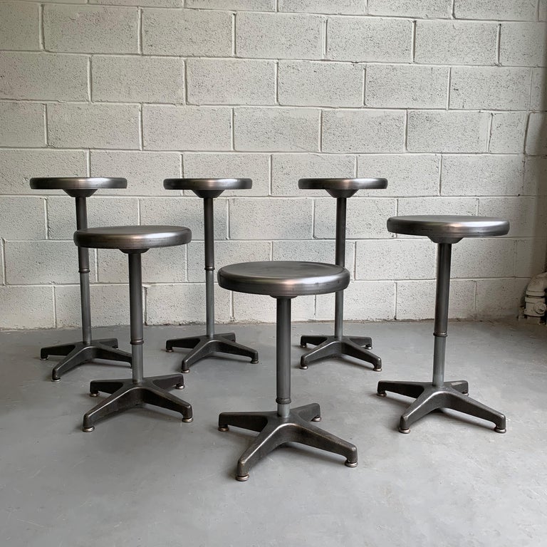 Industrial Brushed Steel Height Adjustable Swivel Stools at 1stDibs