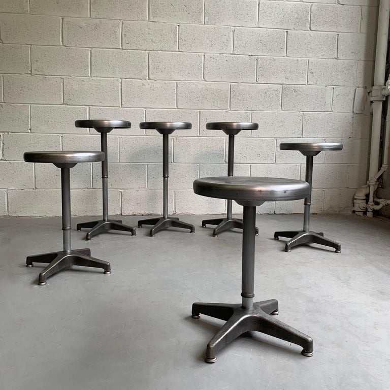 Industrial Brushed Steel Height Adjustable Swivel Stools at 1stDibs