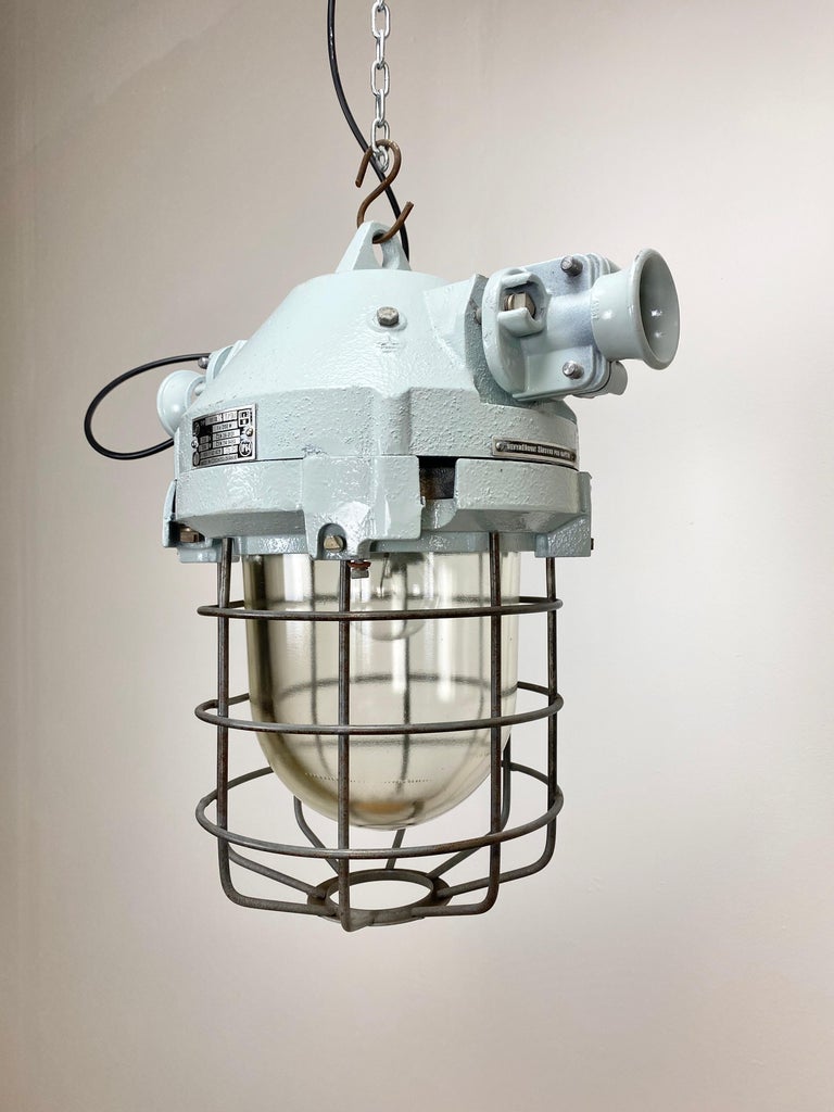 Industrial Bunker Ceiling Light with Iron Cage, 1970s For Sale at 1stDibs