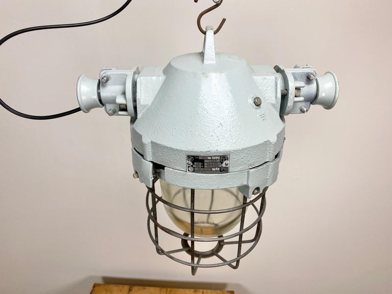 Industrial Bunker Ceiling Light with Iron Cage, 1970s For Sale at 1stDibs