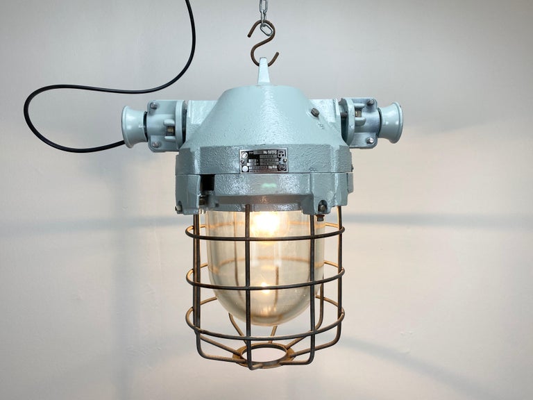 Industrial Bunker Ceiling Light with Iron Cage, 1970s For Sale at 1stDibs