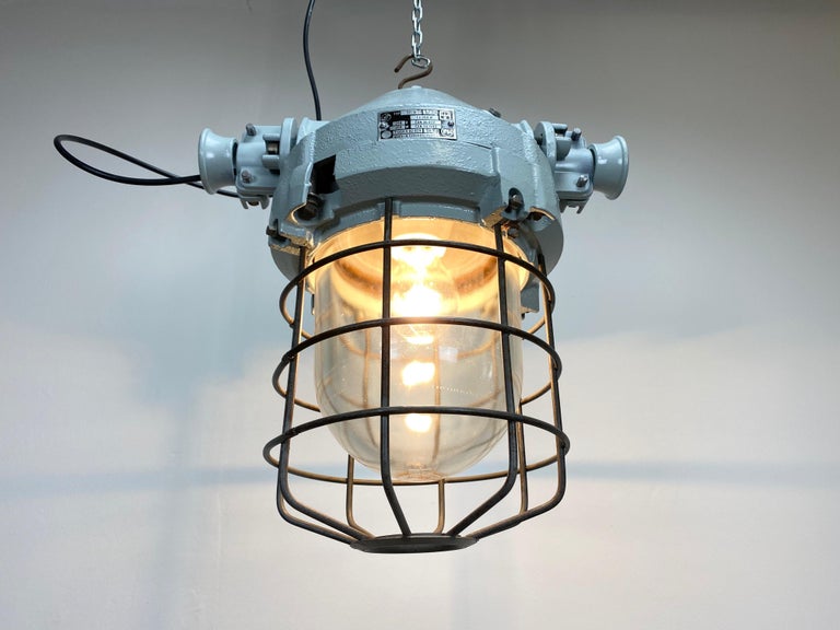 Industrial Bunker Ceiling Light with Iron Cage, 1970s For Sale at 1stDibs
