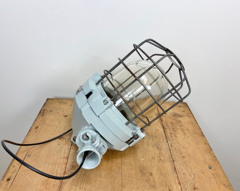 Industrial Bunker Ceiling Light with Iron Cage, 1970s For Sale at 1stDibs