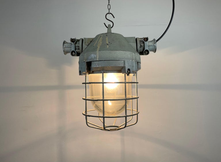 Industrial Bunker Ceiling Light with Iron Cage from Elektrosvit, 1970s ...