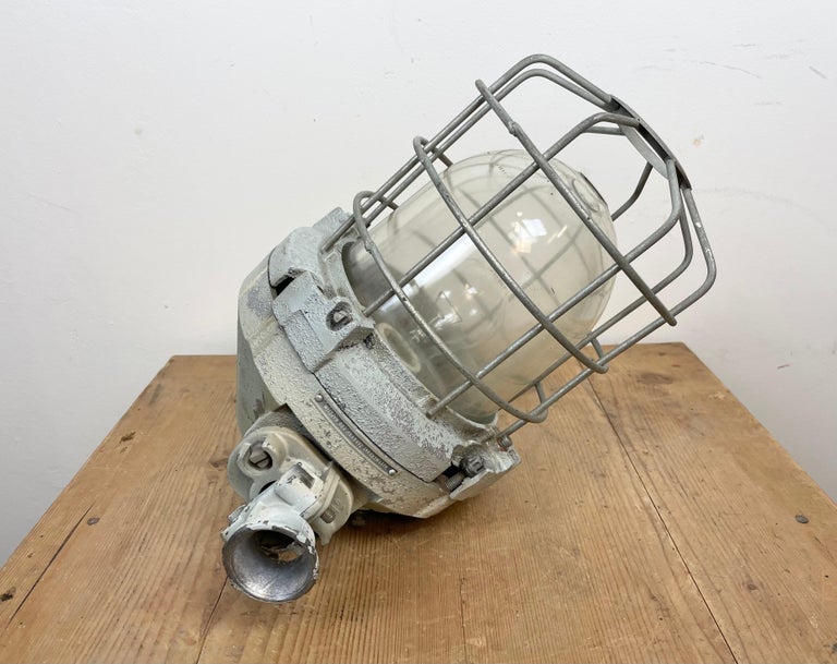 Industrial Bunker Ceiling Light with Iron Cage from Elektrosvit, 1970s ...