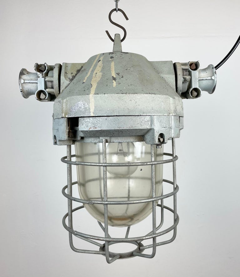 Industrial Bunker Ceiling Light with Iron Cage from Elektrosvit, 1970s ...