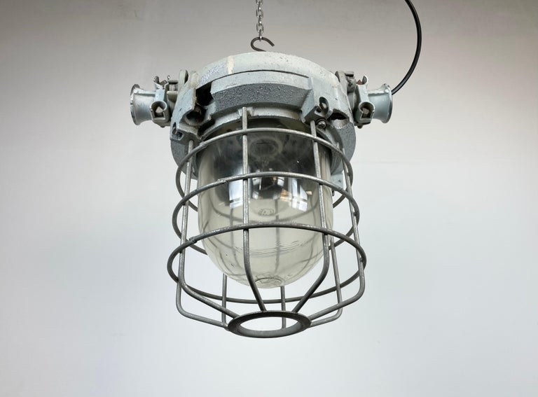 Industrial Bunker Ceiling Light with Iron Cage from Elektrosvit, 1970s ...