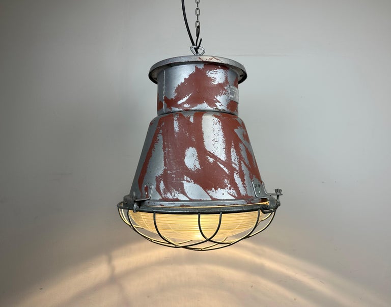 Industrial Cage Factory Pendant Lamp with Glass Cover from Mesko, 1970s ...