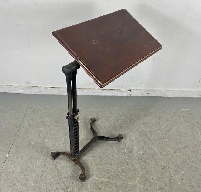 Industrial Cast Iron and Wood Adjustable Drafting / Writing Table ...