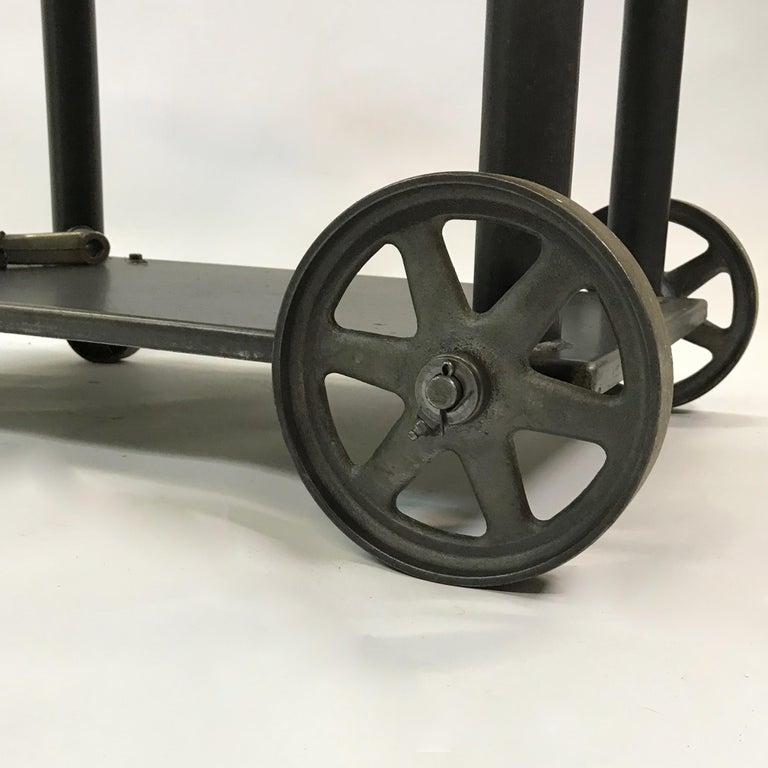 Industrial Cast Iron Steel Rolling Cart Factory Table at 1stDibs
