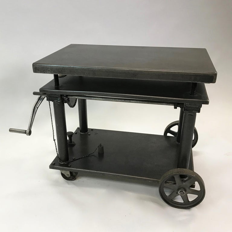 Industrial Cast Iron Steel Rolling Cart Factory Table at 1stDibs