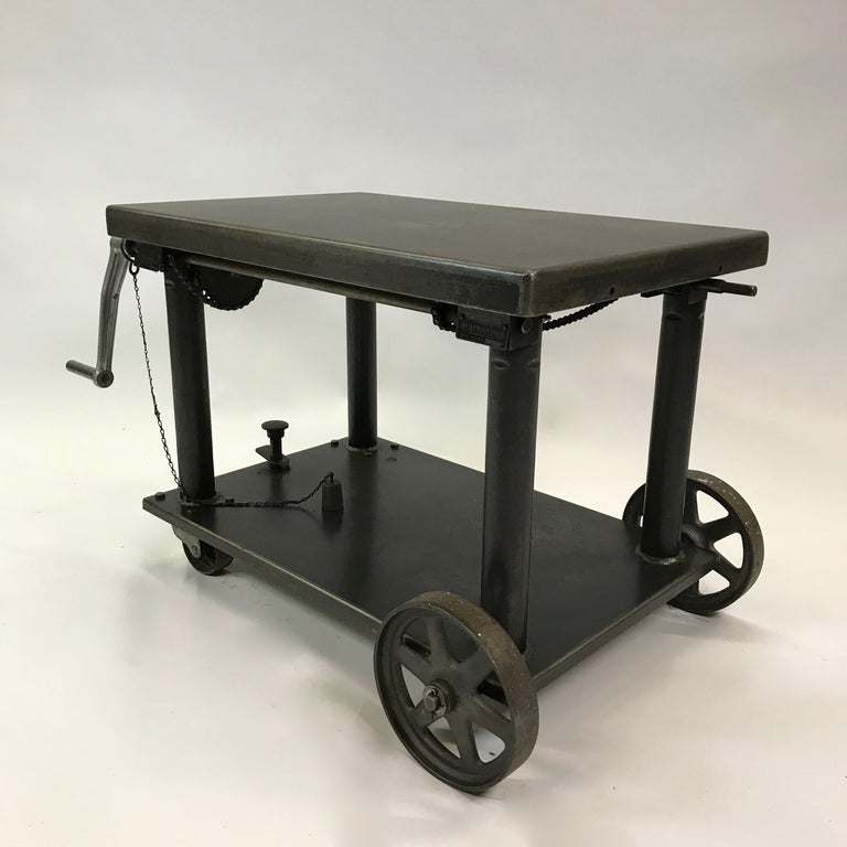 Industrial Cast Iron Steel Rolling Cart Factory Table at 1stDibs