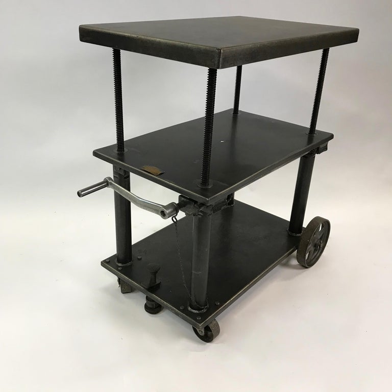 Industrial Cast Iron Steel Rolling Cart Factory Table at 1stDibs